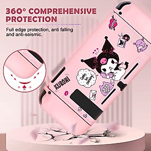 DLseego Devil Rabbit Switch Protective Case Soft TPU Shell Shockproof Scratch Resistant Cover Joy Con Skin with 4PCS Lovely Bunny & Cat Paw Thumb Grips Caps for Switch 2017 - Phone Call Rabbit Pink