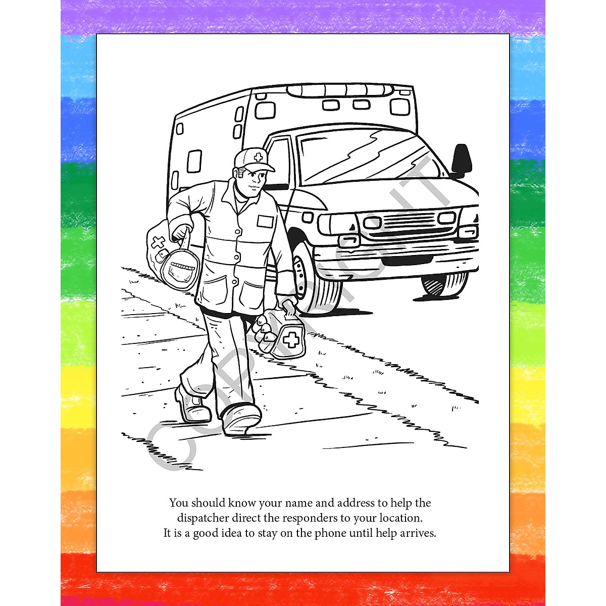 ZOCO - Emergency and Learn about 911 - Educational Coloring Books (50 Bulk Pack, With Crayons) - Police Handouts for Kids - Community Relations - Games, Puzzles, Activities