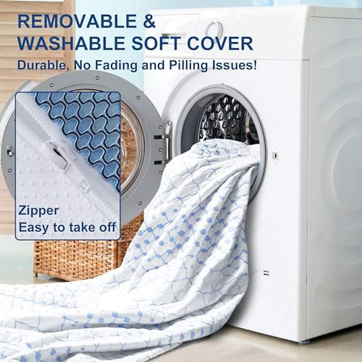 Maxzzz 4 Inch Memory Foam Mattress Topper Twin Size, High Density Ventilated Firm Gel Bed Foam Topper with Washer & Dryer-Safe Cover, CertiPUR-US & Oeko-Tex Blue