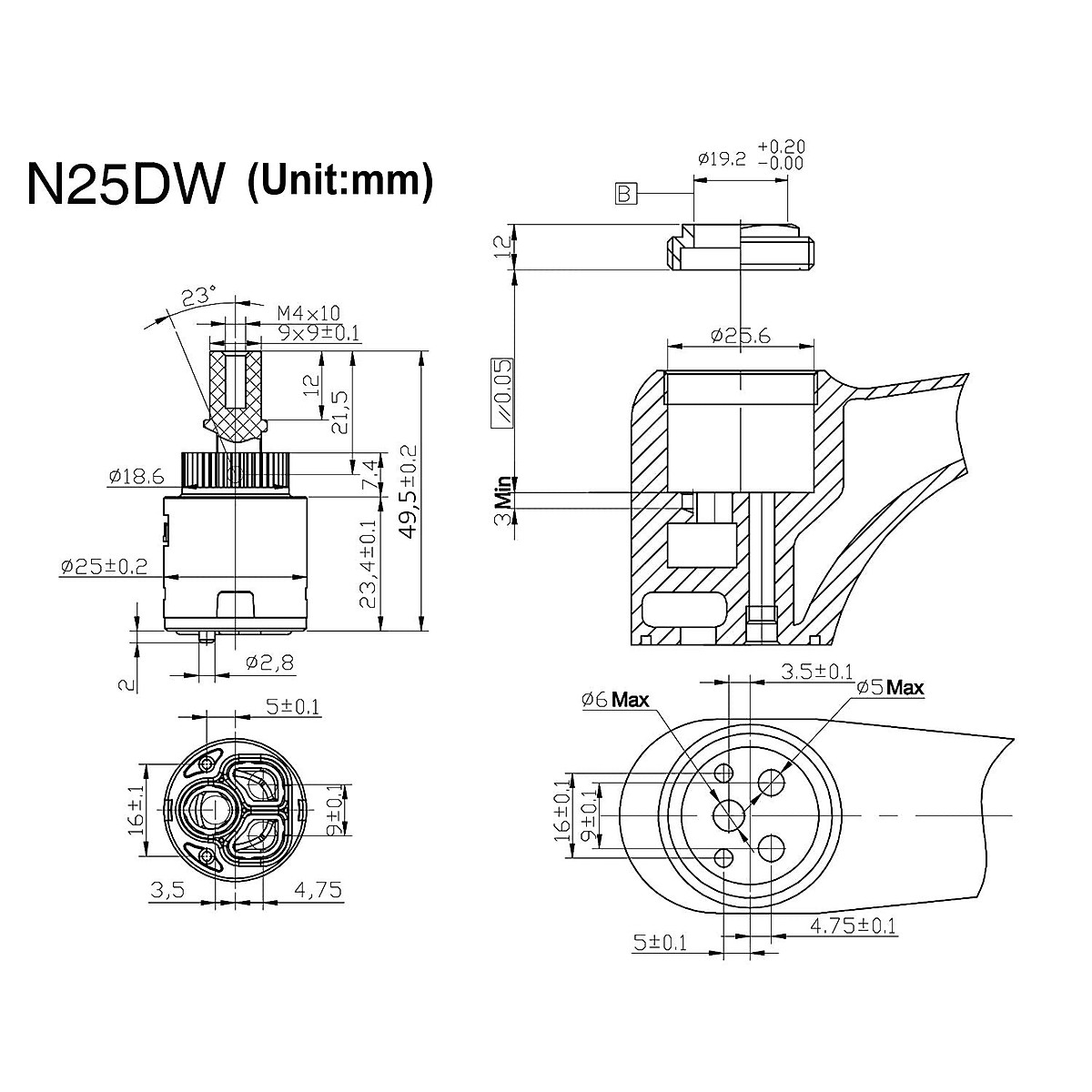 Ousun 25mm Faucet Cartridge Replacement, CUPC Certified, Single Handle Faucet Valve for Kohler GP1093674 25mm Cartridge Sub Assembly, N25DW, N25D