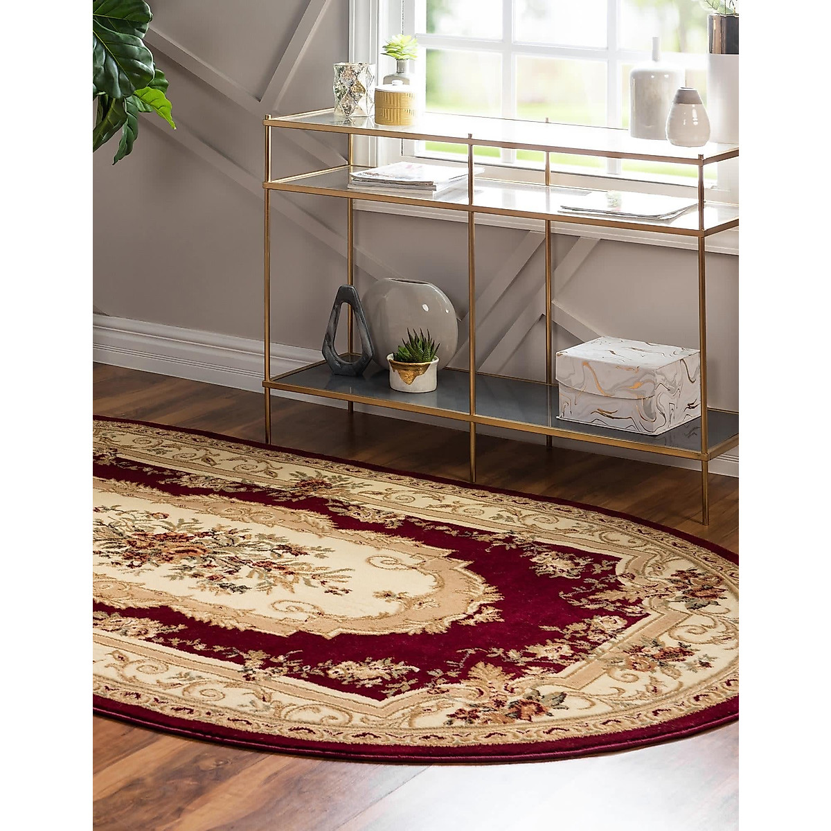 Unique Loom Versailles Collection Traditional Classic Floral Motif Area Rug (5' 0 x 8' 0 Oval, Burgundy/Ivory)