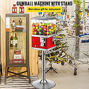 VEVOR Gumball Machine with Stand, Red Quarter Candy Dispenser, Rotatable Four Compartments Square Candy Vending Machine, PC & Iron Large Gumball Bank Adjustable Dispenser Wheels for 1 inch Gumballs