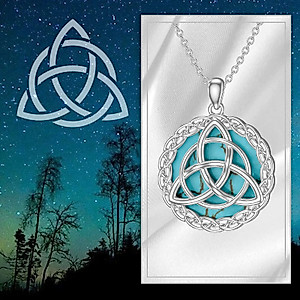 BETHZA Celtic Necklace 925 Sterling Silver Genuine Turquoise Trinity Knot Pendant Good Luck Irish Jewelry Gift for Women Christmas St. Patrick's Day