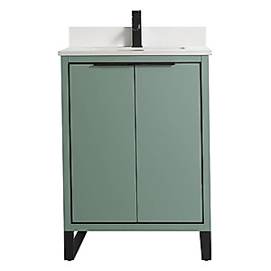 Fine Fixtures Opulence Collection 24 in. W x 18 in. D x 33 in. H Bathroom Vanity in Mint Green with White Matte Sintered Stone Sink - Black Hardware