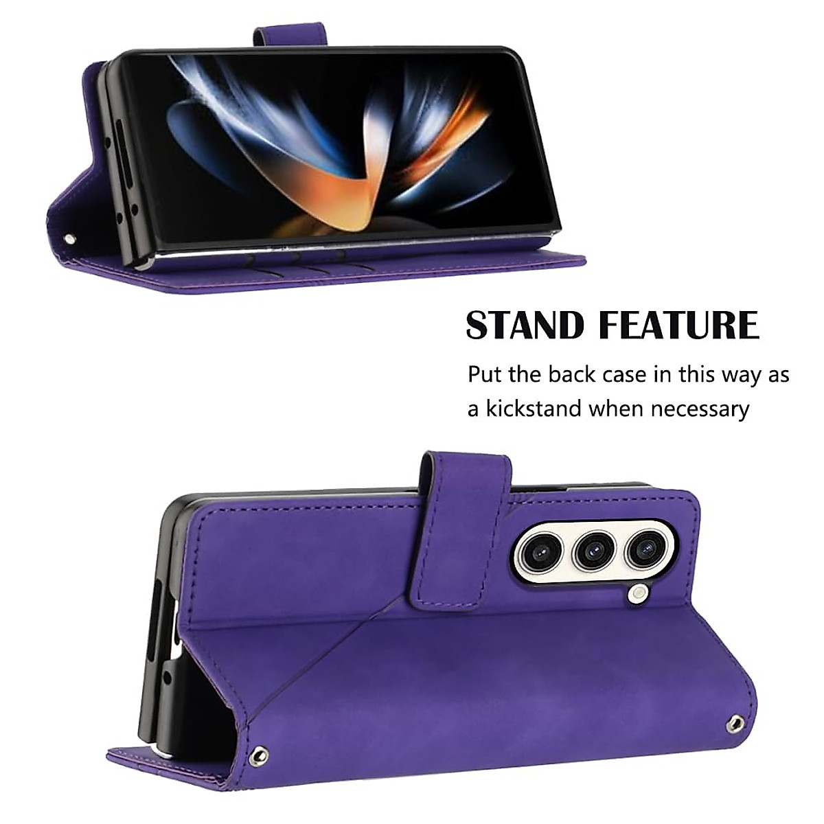 Aikukiki Case for Galaxy Z Fold 5,3D Leather Flip Folio Wallet Cover Magnetic Durable and Slim with Card Holder+Shoulder Layer Strap Phone Case for Samsung Galaxy Z Fold 5 5G,2023 (Purple)