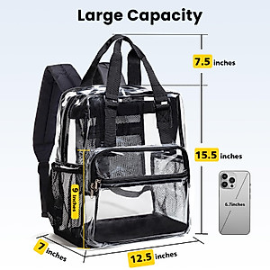 Vorspack Clear Backpack Heavy Duty - Large Clear Book Bag with Reinforced Bottom See Through Backpack with Handle for College Workplace - Black