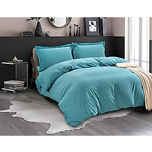 La Calypso Bedding 100% Cotton 600 Thread Count Duvet Set, 1 Piece Duvet Cover with Zipper Closure & Corner Ties and 2 Pillowcase, Comforter Cover Set (King/California King Size, Turquoise)