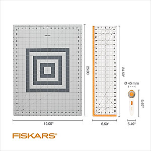 Fiskars Crafts 952301010 Rotary Sewing Cutting Set (3 Piece), Grey