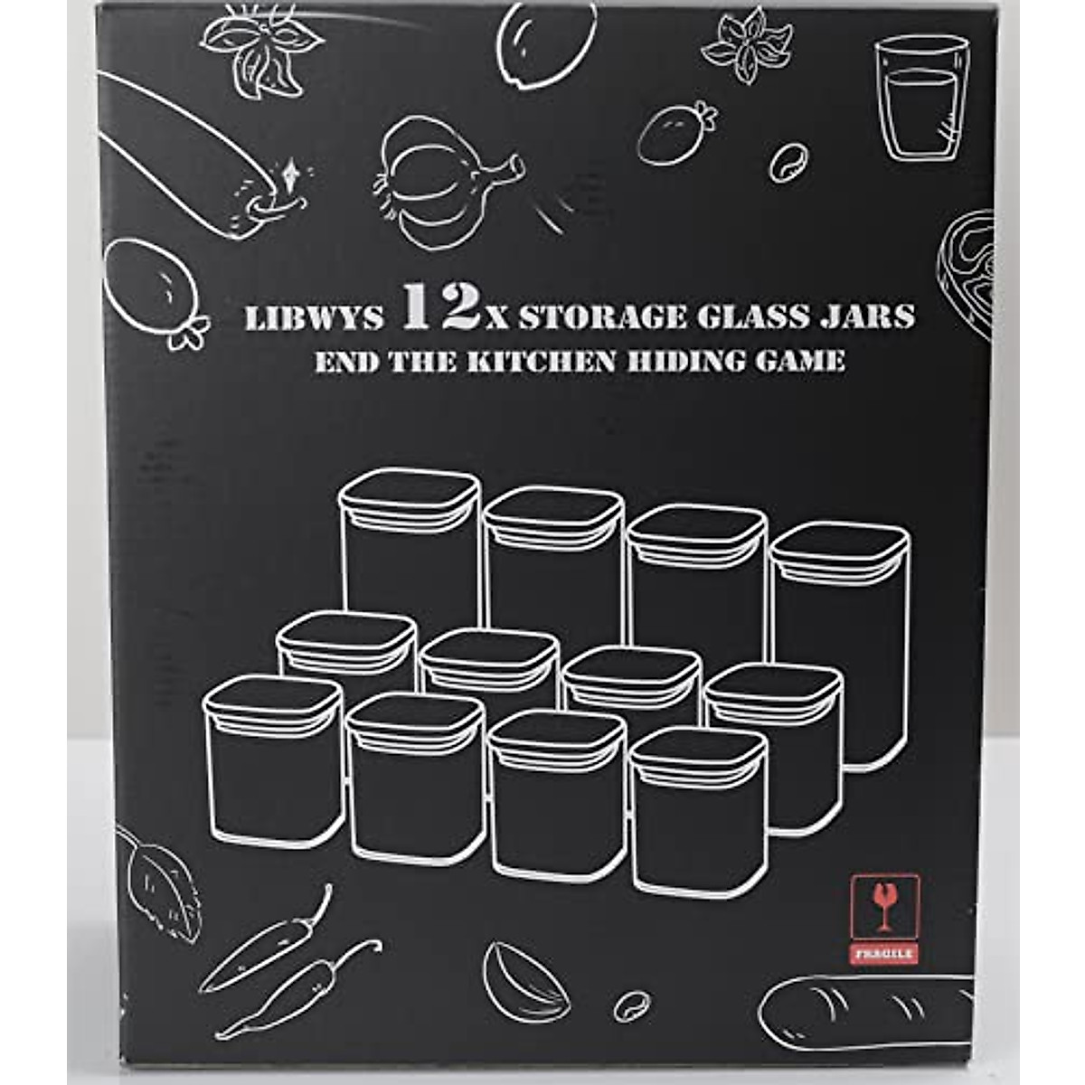 LIBWYS Square Pantry Glass Storage Jars with Bamboo Lids Set of 12, 297oz Airtight Food Containers Kitchen Storage Jars - Dishwasher Safe (12pack)