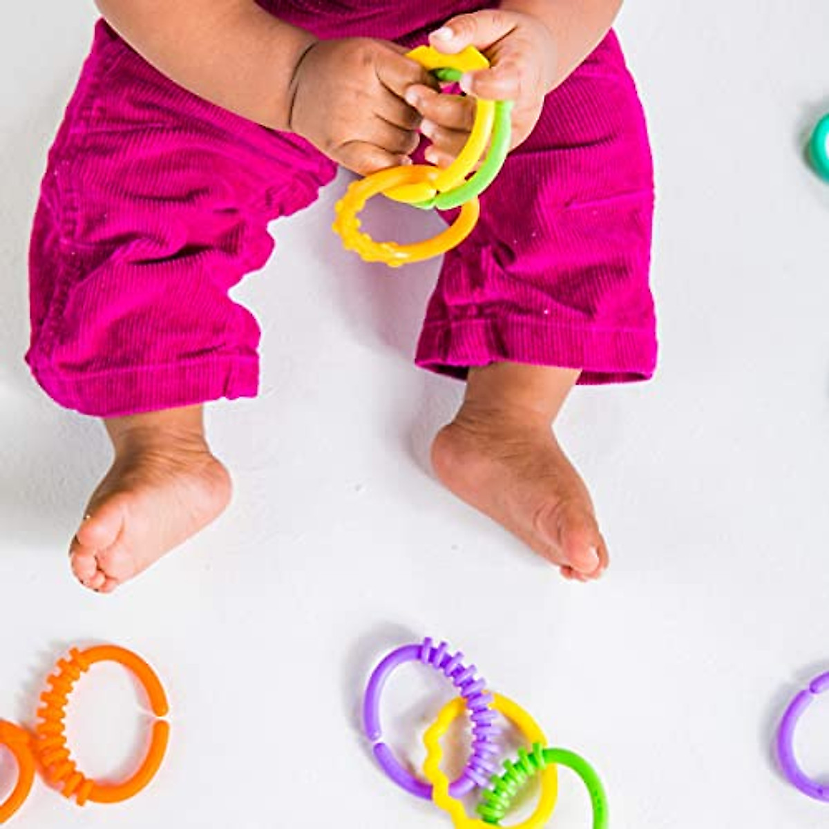 Bright Starts Lots of Links Rings - for Stroller or Carrier Seat - BPA-Free 24 Pcs, Ages 0 Months Plus