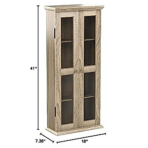 Walker Edison 4 Tier Shelf Living Room Storage Tall Bookshelf Cabinet Doors Home Office Tower Media Organizer, 41 Inch, Grey