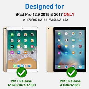 SUPFIVES Case iPad Pro 12.9 2015/2017: iPad 12.9 Inch 1st/ 2nd Generation Case Upgraded Military Grade Shockproof Silicone Protector with Pencil Holder+ Handle+ Shoulder Strap+ Rotating stand, Black