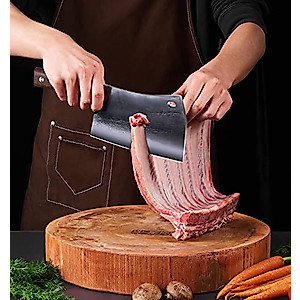 ENOKING Cleaver Knife, 7.5 Inch Hand Forged Meat Cleaver Heavy Duty Bone Chopper German High Carbon Stainless Steel Butcher Knife with Full Tang Handle for Home Kitchen and Restaurant, Ultra Sharp