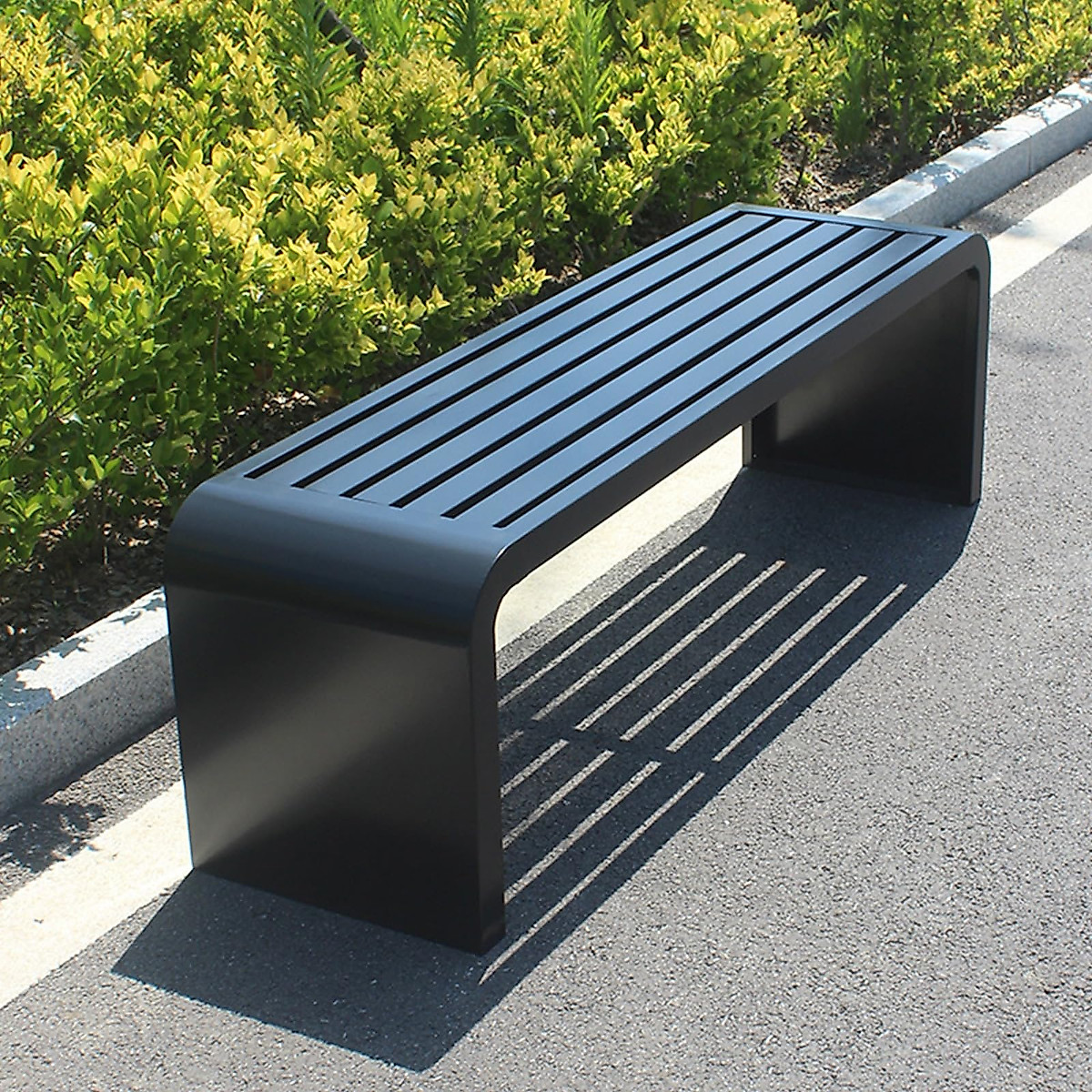 Generic Modern Outdoor Benches Weatherproof Backless Front Porch Bench Metal Garden Benches for Outdoors Sturdy Steel Frame Patio Benches for Outdoors, Backyard, Lawn(Black,100cm(39.37in))