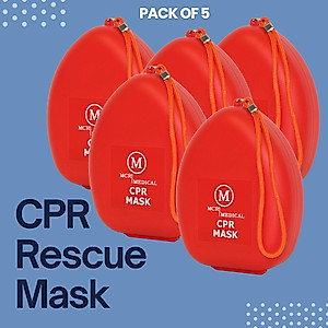 MCR Medical Pack of 5 CPR Rescue Mask, Adult/Child Pocket Resuscitators, Hard Case with Wrist Strap