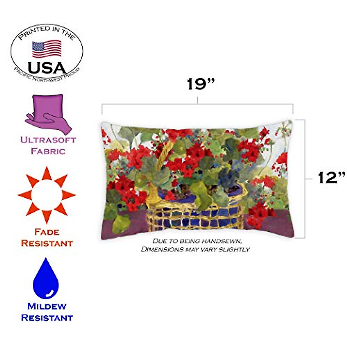 Toland Home Garden Decorative Red Geranium Basket Spring Summer Flower Floral 12 x 19 Inch Pillow Case (2-Pack)