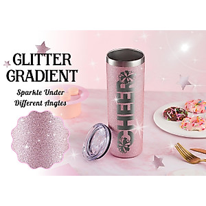 Onebttl Cheerleader Glitter Tumbler Gifts For Girls - Cheer - 20oz/590ml Stainless Steel Insulated Tumbler with Straw, Lid - Gift for Cheerleading, Coach or Cheer Squad - Glitter Pink