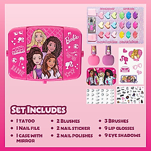 Barbie Beauty Vanity Set with Light-Up Mirror, Includes Lip Gloss, Eye Shadow, Brushes, Nail Polish, Accessories, and More! Ages 3+ Perfect for Parties, Sleepovers, and Makeovers, by Townley Girl