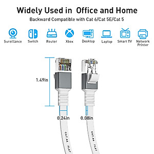 Cat-6a Ethernet Cable 100 Ft,Durable Flat Internet Network LAN Cable with 1.5Ft Short Patch Cord, Slim High Speed Gigabit Computer Wire with RJ45 Connectors, Faster Than Cat6/Cat5e/Cat5 Cable - White