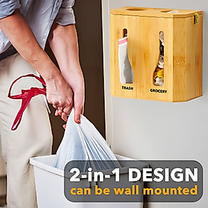 SpaceAid Grocery Bag Holder & Trash Bag Dispenser, Bamboo 2 in 1 Garbage Bag Roll Holders Organizer for Plastic Bags, Under Sink Organizers and Storage for Kitchen Organization (Bamboo)