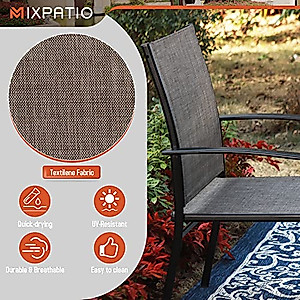 MIXPATIO Patio Dining Set 7 Piece Outdoor Furniture Set with 6 Brown Textilene Chairs and Metal Rectangular Table for Deck Garden Backyard Lawn Poolside