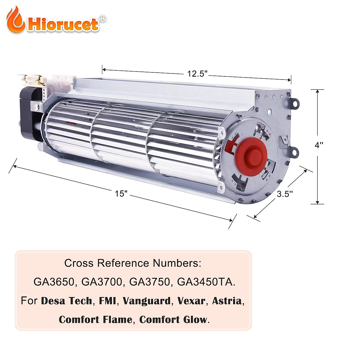 Hiorucet GA3650A GA3700 GA3650 GA3750A BK BKT Fireplace Blower Fan Kit for Desa Tech, FMI, Vanguard, Vexar, Astria Fireplace. Replacment Fireplace Blower Kit for Comfort Flame, Comfort Glow.