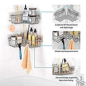 Corner Shower Caddy, Shower Organizer Corner Shower Shelf with 8 Adhesive & Hooks, 2-Pack 304 Stainless Steel Shower Caddy Corner, Bathroom Shower Organizer, Shower Storage