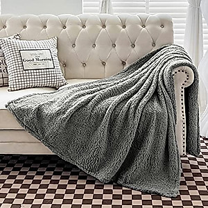 NEWCOSPLAY Sherpa Fleece Throw Blanket Plush Fluffy Cozy Lightweight Blanket for Bed Sofa Couch Travel (Grey, Twin(60"x80"))