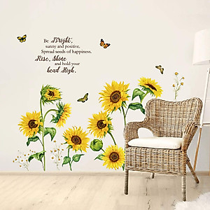 decalmile Sunflower Wall Decals Garden Flowers Butterfly Wall Stickers Bedroom Living Room TV Wall Art Decor