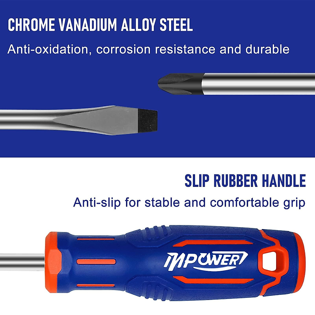 InPower Magnetic Screwdriver Set, 8 Pcs Phillips Head Screwdriver and Flat Head Screwdriver, Includes 4 Slotted and 4 Phillips Screwdrivers for Home Repair, Improvement, Craft