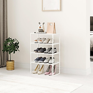 MUAHRCE 5-Tier Small Shoe Rack for Closet and Entryway, Narrow Shoe Shelf Organizer,Stackble Shoe Stand,Non-Woven Fabric Metal Free Standing Shoe Racks (White, 18" W x 9.9" D x 28.6" H)