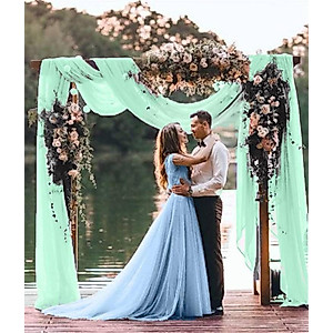 SFN SKY Turquoise 100% Chiffon Arch Ceremony Backdrop 30" x6yards Chiffon Curtain for Thanksgiving Christmas Wedding Arch Door/Home Canopy Bed Curtains - Long Sheer Window Topper Valance Tablecloth