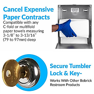 Bobrick B-262 Surface Mounted Paper Towel Dispenser - Stainless Steel Commercial Bathroom Towel Dispenser with Tumbler Lock 400 C-Fold or 525 Multifold Capacity