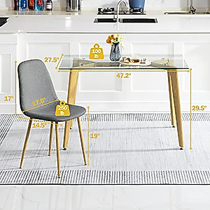 Bacyion 47" Dining Table Set for 4-5 Piece Kitchen Table and Chair, Rectangle Tempered Glass Table with 4 Faux Leather Side Chairs, Modern Dining Room Table Set for Dining Room, Kitchen, Deep Grey