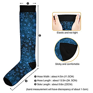 Kigai 1 Pair Winter Blue Snowflake Compression Socks 20-30mmHg Knee High Women Socks Tube Athletic Stockings for Men Sport Soccer Running Cycling Medical Nurse Winter Travel
