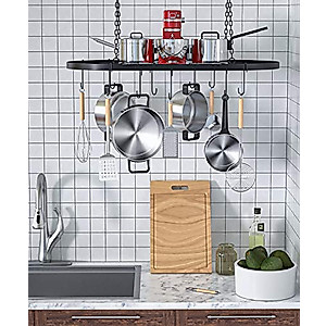 X Home 32-Inch Hanging Pot Racks for Kitchen Ceiling with 10 Removable Hooks, for Kitchen Storage & Organization, Ceiling Mounted, Black