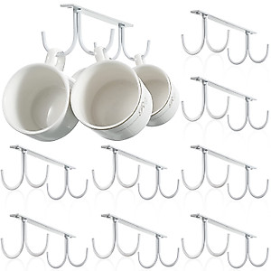 9 Pcs Mug Rack Under Cabinet Shelf 36 Hook Coffee Cup Holder Rustic Coffee Mug Holder Hanging Mug Organizer for Cabinet Drying Mug Hooks Under Cabinet Mug Hanger Utensil Display for Kitchen (White)