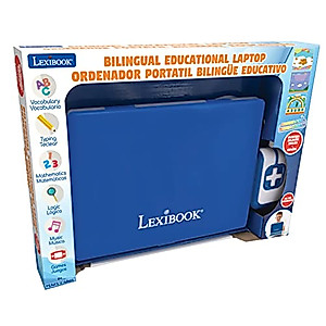 Lexibook - Educational and Bilingual Laptop Spanish/English - Toy for Child Kid (Boys & Girls) 130 Activities, Learn Play Games and Music - Blue - JC798i2