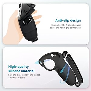MOJOXR Touch Controller Grips Cover Compatible with Meta/Oculus Quest Pro Accessories, with Charging-Without-Removing Design and Adjustable Anti-Throw Wrist Knuckle Strap(2 Pack-Black)