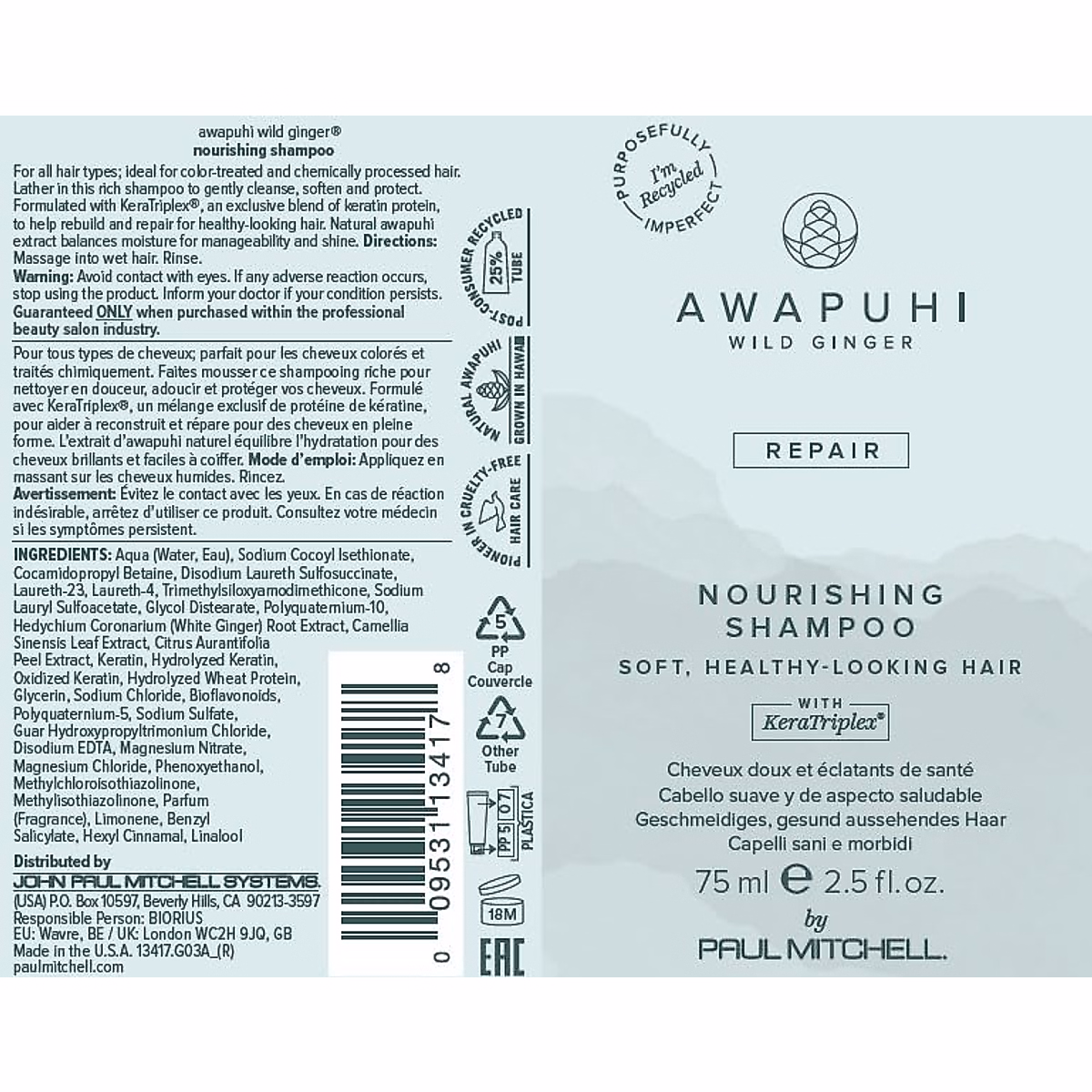 Awapuhi Wild Ginger by Paul Mitchell Nourishing Shampoo, Ultra Rich, Color-Safe Formula, For Dry, Damaged + Color-Treated Hair, 2.5 fl. oz.