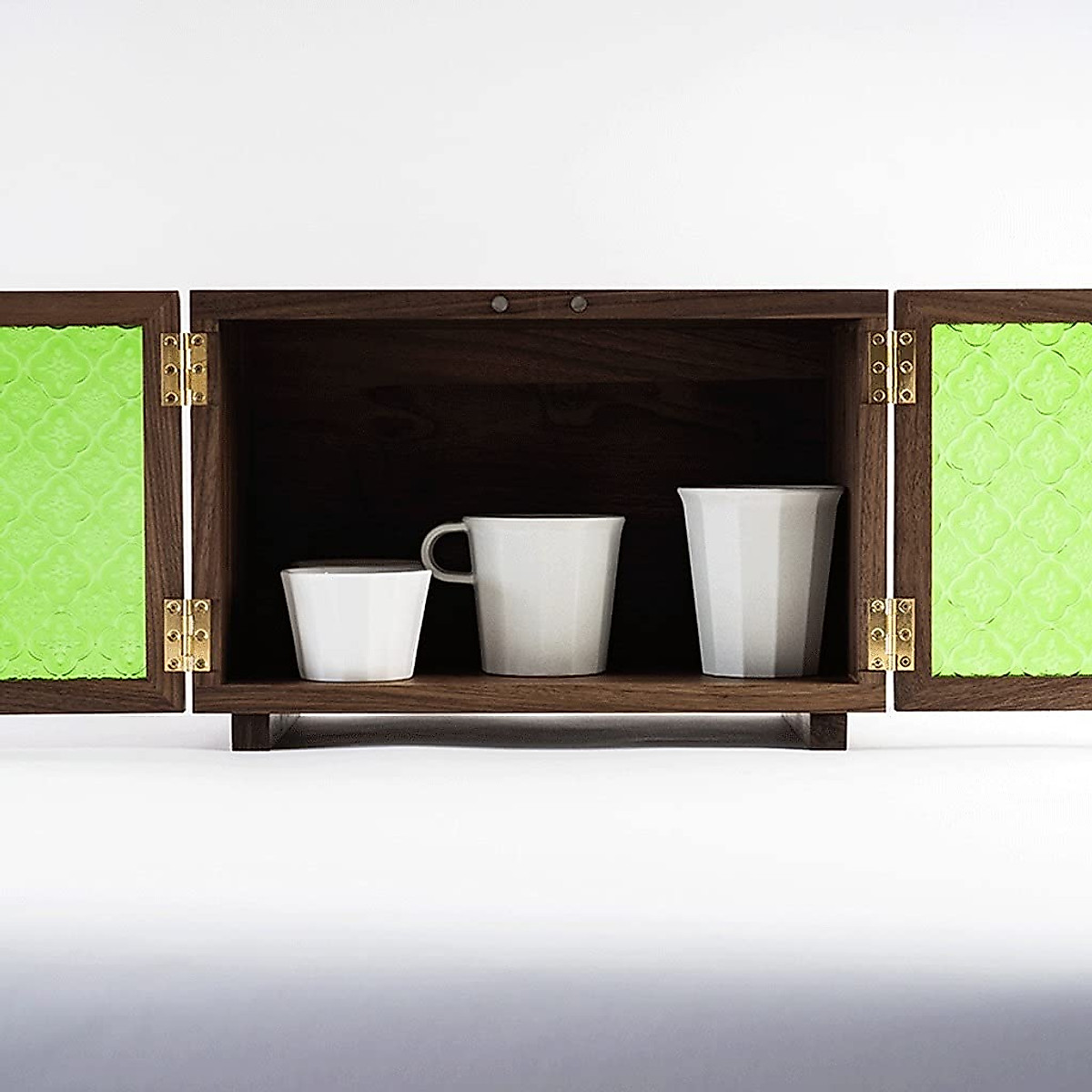 ZYR Cupboard,Retro Small Cabinet with Green Embossed Glass Sideboard Home Wooden Decorative Cabinet Kitchen Bathroom Countertop Cabinet Double Door Pantry Storage