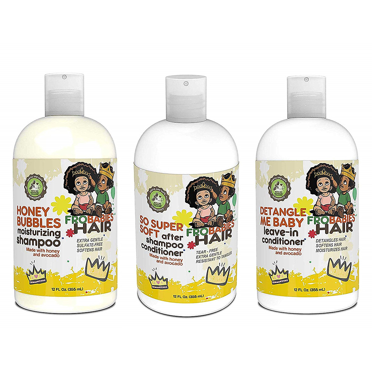 Frobabies Hair Honey Bubbles Moisturizing Shampoo, Soft Conditioner and Detangle Leave In Conditioner