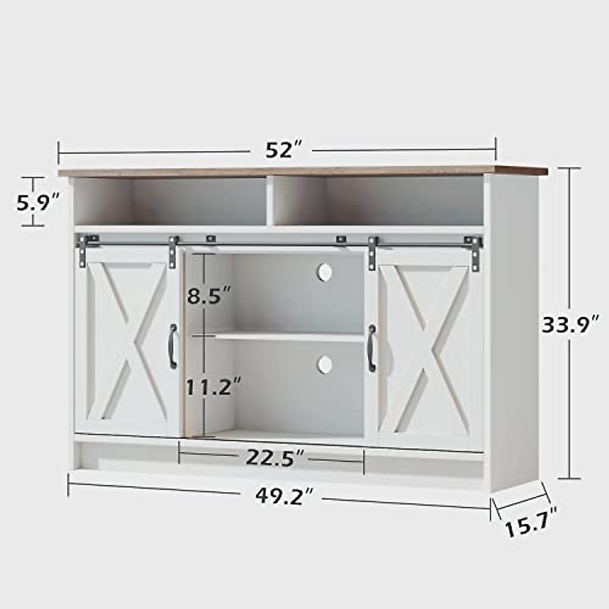 HOMBCK Coffee Bar Cabinet, Farmhouse Buffet Cabinet with Barn Door, White Coffee Bar Sideboard with Storage for Living Room, Dining Room, Hallway, Console Table, Accent Cabinet, White