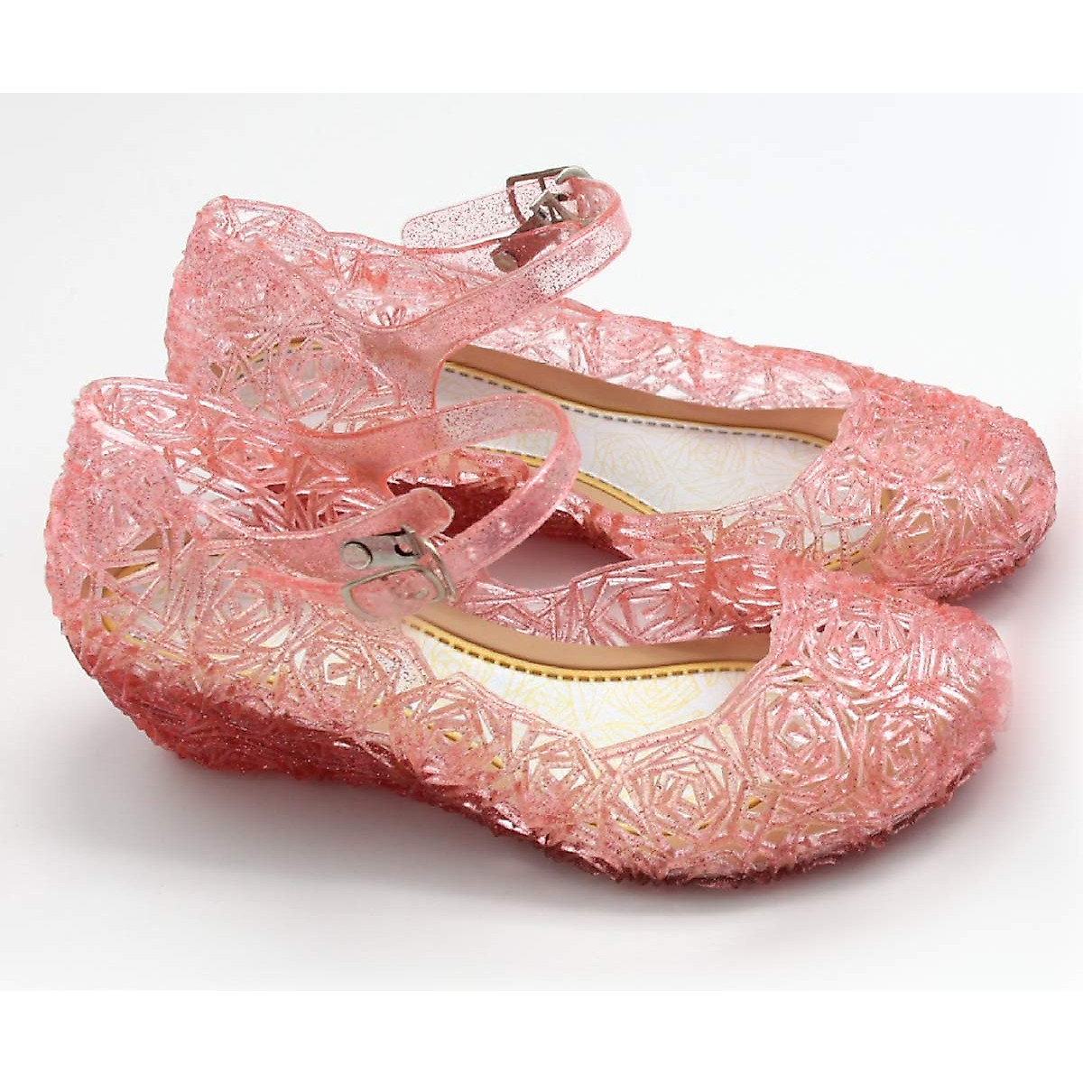 Kawai Peach Princess Girls' Cute Sparkle Sandals Fancy Dress Up Jelly Party Dancing Cosplay Shoes 1 Big Kid Pink