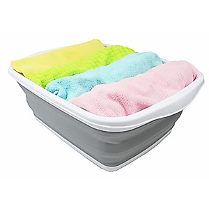 SAMMART 10L (2.6 Gallons) Collapsible Tub - Foldable Dish Tub - Portable Washing Basin - Space Saving Plastic Washtub (White/Grey, 2)