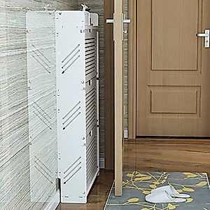 foriy Shoe Cabinet for Entryway Slim 7" Thick Hidden Shoe Storage with 3 Flip Drawers Free Standing Narrow Shoe Cabinet Rack Organizer with Pull-Down Flip Doors Adjustable Shelves Louvered Doors White