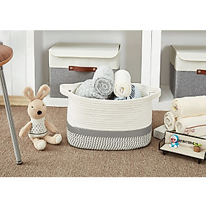 DECOMOMO Woven Baskets for Storage | Large Decorative Cotton Rope Basket for Organizing Baby Toy Book Nursery Kids Laundry Organizer 15" x 11" x 10" (Grey, Large – Set of 3)