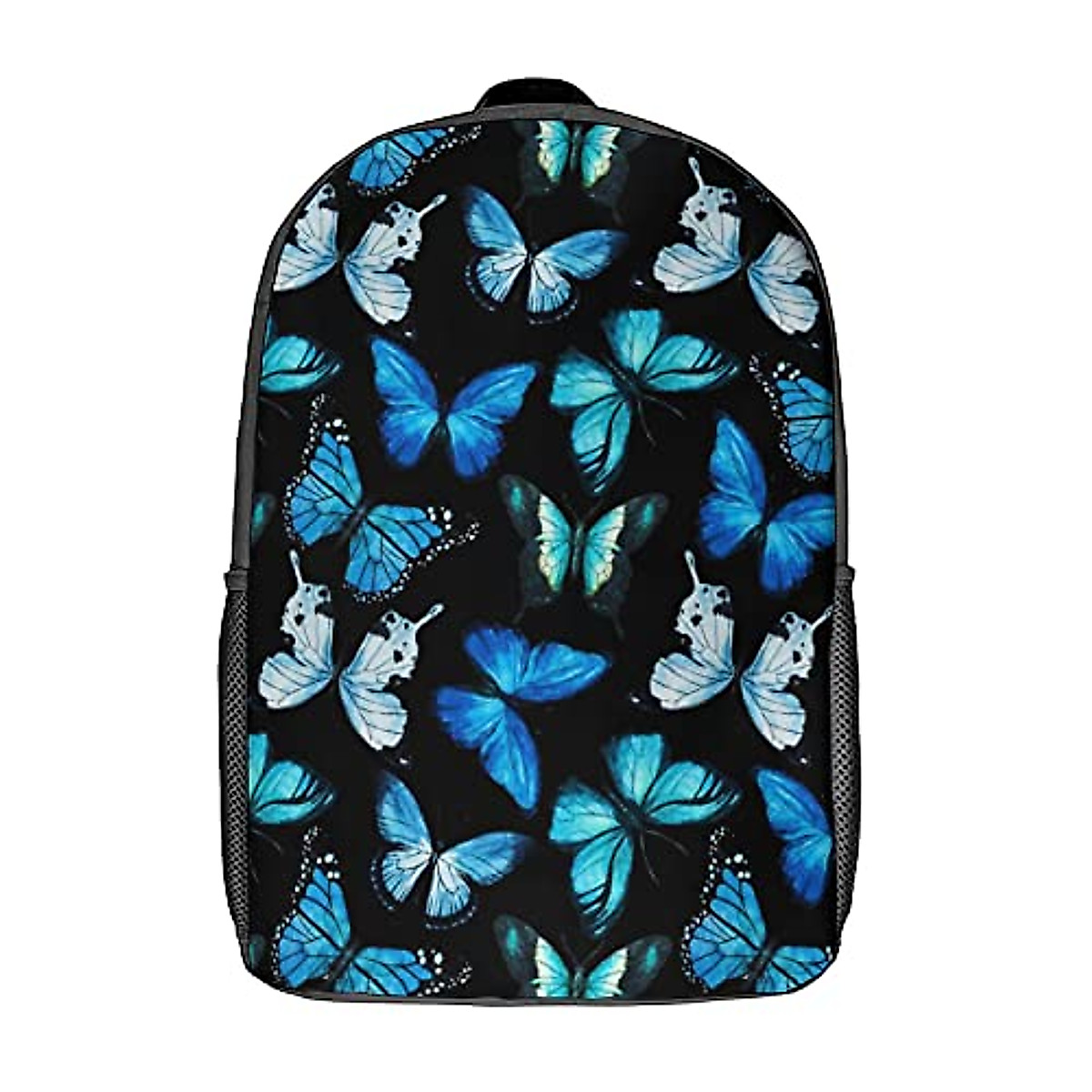 Kamoxi Blue Butterfly Backpack Beautiful Watercolor Insect Animals Black Schoolbag Travel Daypack Lightweight Rucksack Water Resistant Book Bags for Teens Girls Kids, Large 17 Inches
