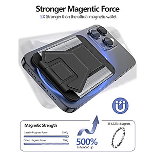 ExtreLife Magnetic Wallet Card Holder Compatible with MagSafe Wallet Stand for iPhone 16/15/14/13/12 Series, Leather Magnetic Phone Wallet with Adjustable Stand, Minimalist EDC, Fit 7 Cards, Black