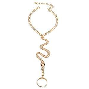 Girlssory Hand Chain Bracelet Boho Snake Finger Ring Bracelet Slave Chain Hand Harness Bracelet Dainty Bracelet with Open Band Ring for Women (Gold B)